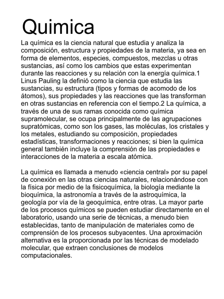 Introducción a la Química y sus Ramas | PDF