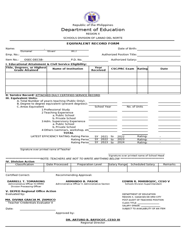 Erf Checklist of Requirements | PDF | Teachers
