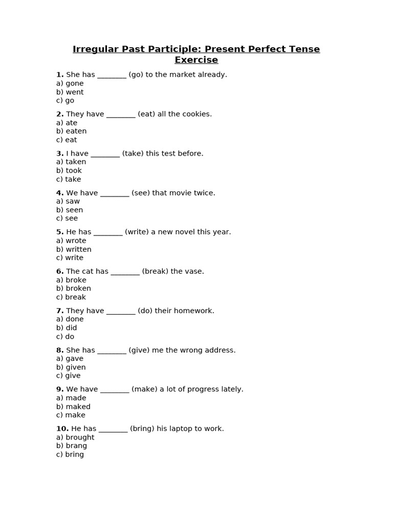 Irregular Past Participles Exercises | PDF