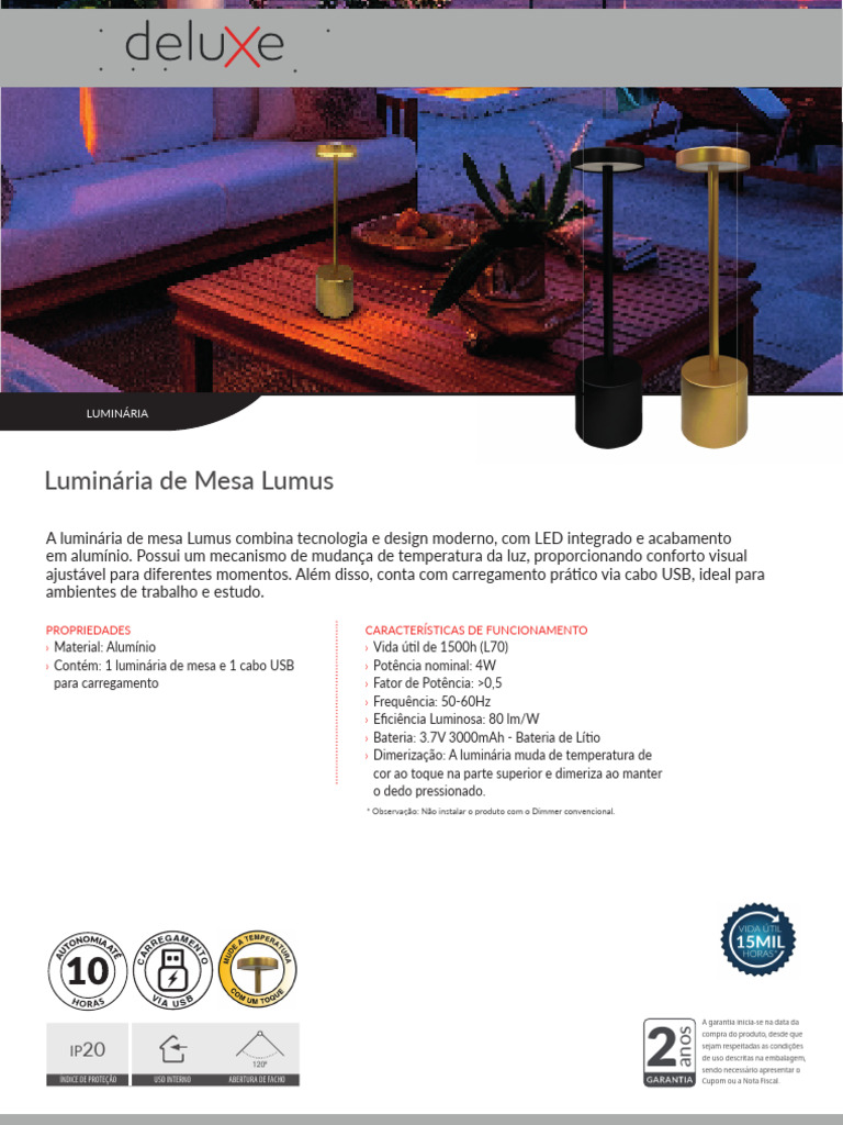 ficha-tecnica-luminaria-LUMUS | PDF | USB