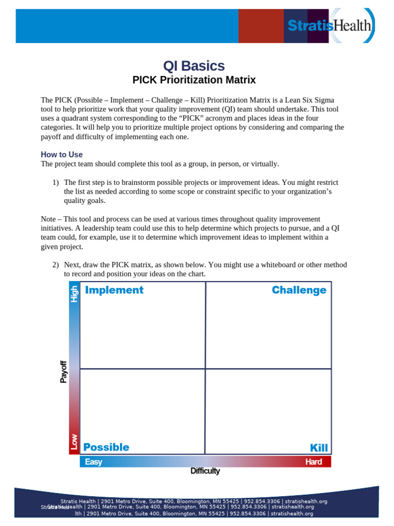 PICK Matrix for Quality Improvement | PDF