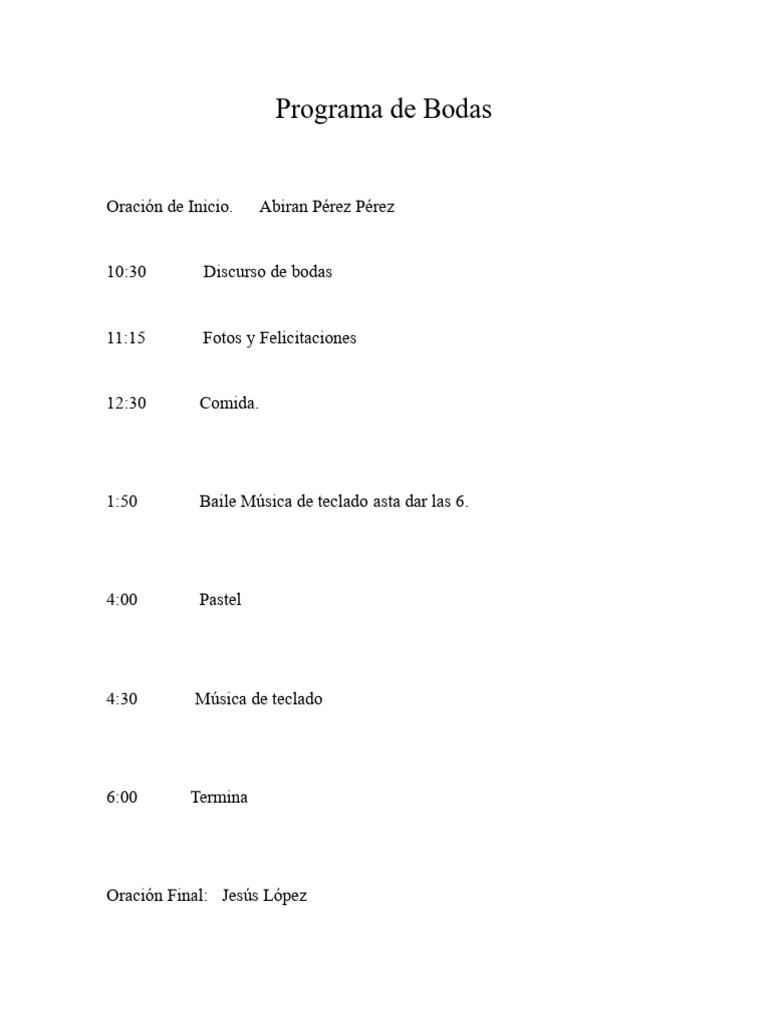 Programa de Bodas | PDF