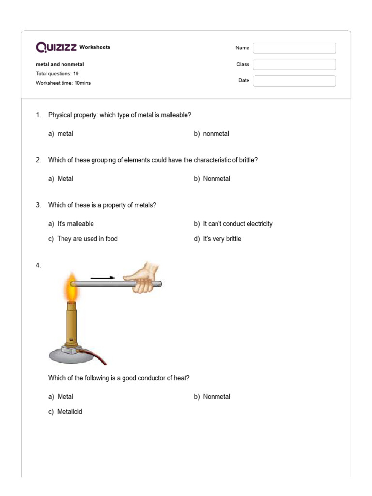 Metal and Nonmetal - Quizizz | PDF | Metals | Ductility