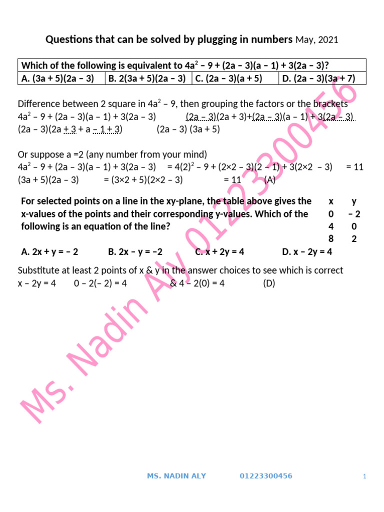 23. Plug in Number Question | PDF