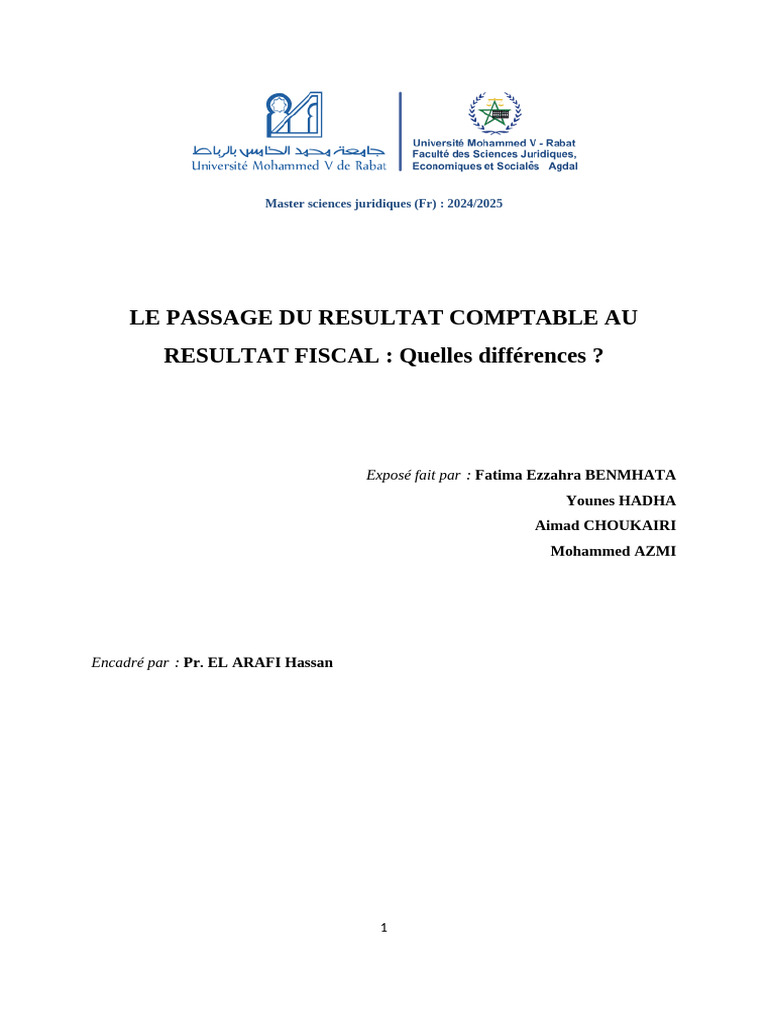 LE PASSAGE DU RESULTAT COMPTABLE AU RESULTAT FISCAL Quelles Différences ...