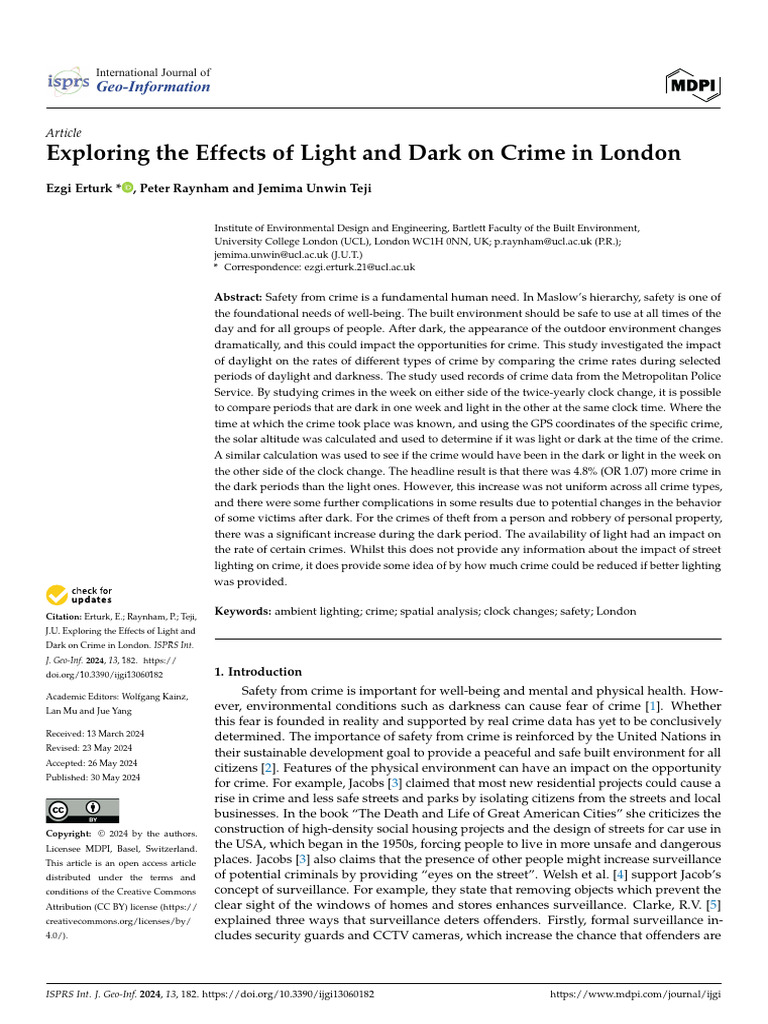 Exploring The Effects of Light and Dark On Crime in London | PDF ...