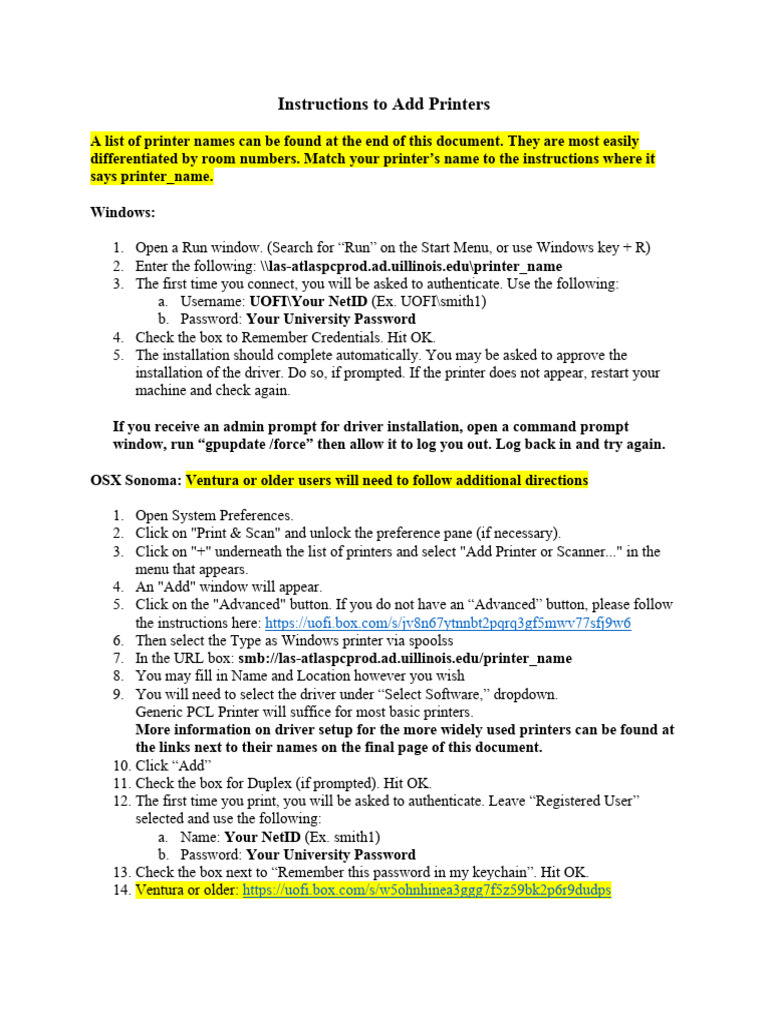Instructions To Add Printers | PDF | Printer (Computing) | User (Computing)