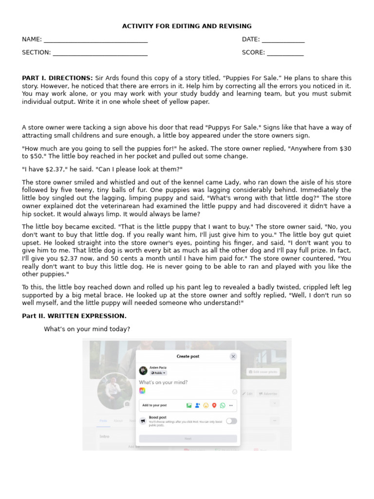 Activity For Editing and Revising | PDF