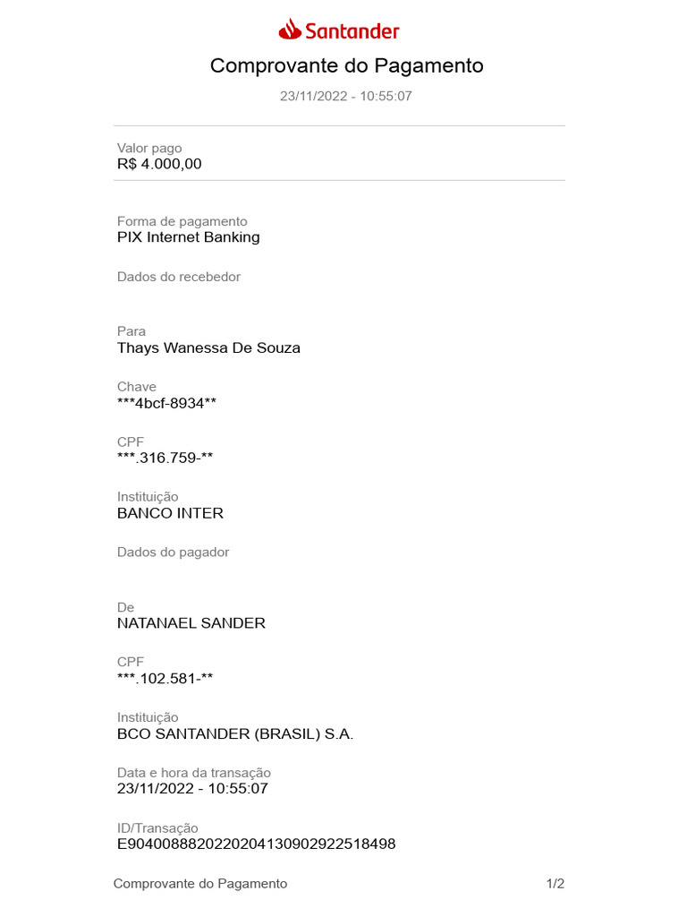 COMPROVANTE SANTANDER 2.0 | PDF