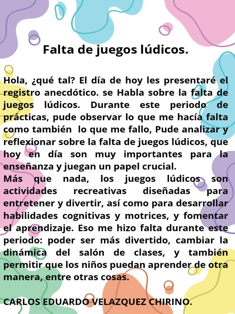 Importancia de Juegos Lúdicos en Educación | PDF