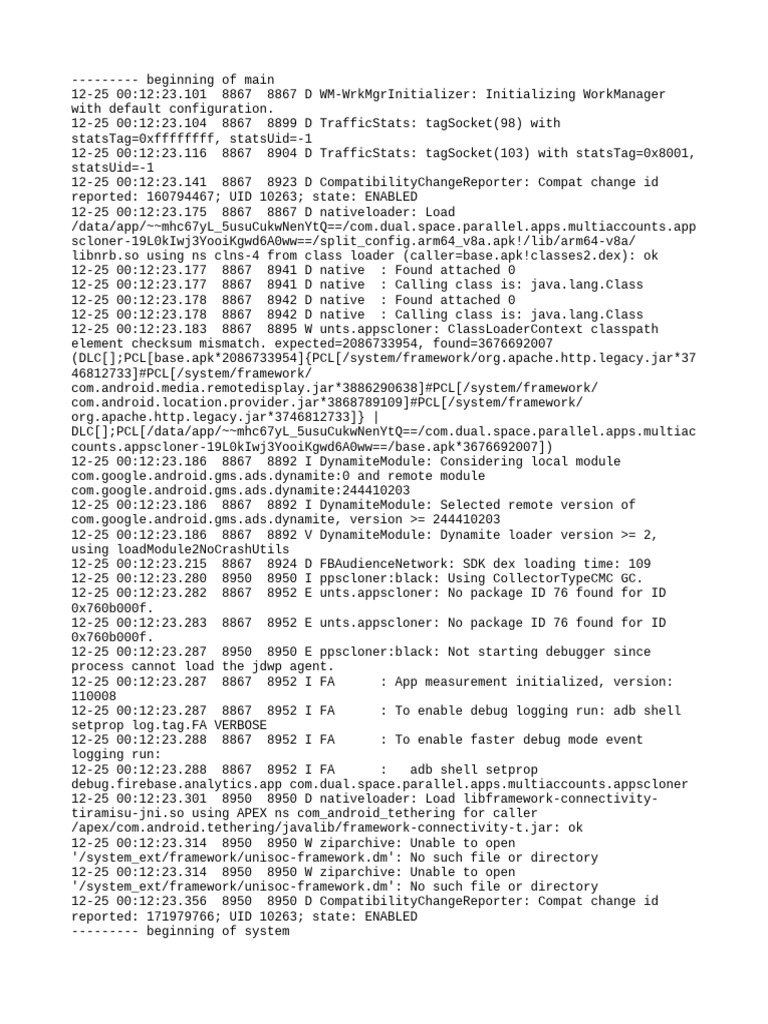 com.dual.space.parallel.apps.multiaccounts.appscloner_logcat | PDF | Android (Operating System ...