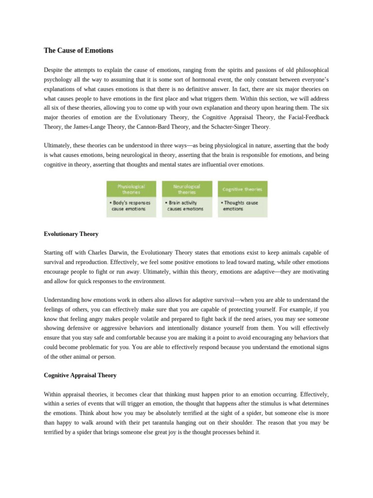 Six Theories of Emotion Explained | PDF | Emotions | Thought