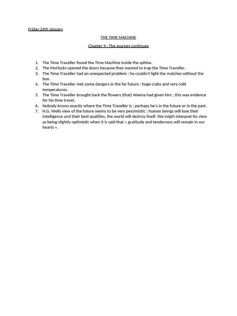 The Time Machine Chapter 9 | PDF