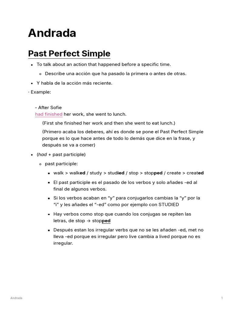 Past Perfect Simple | PDF