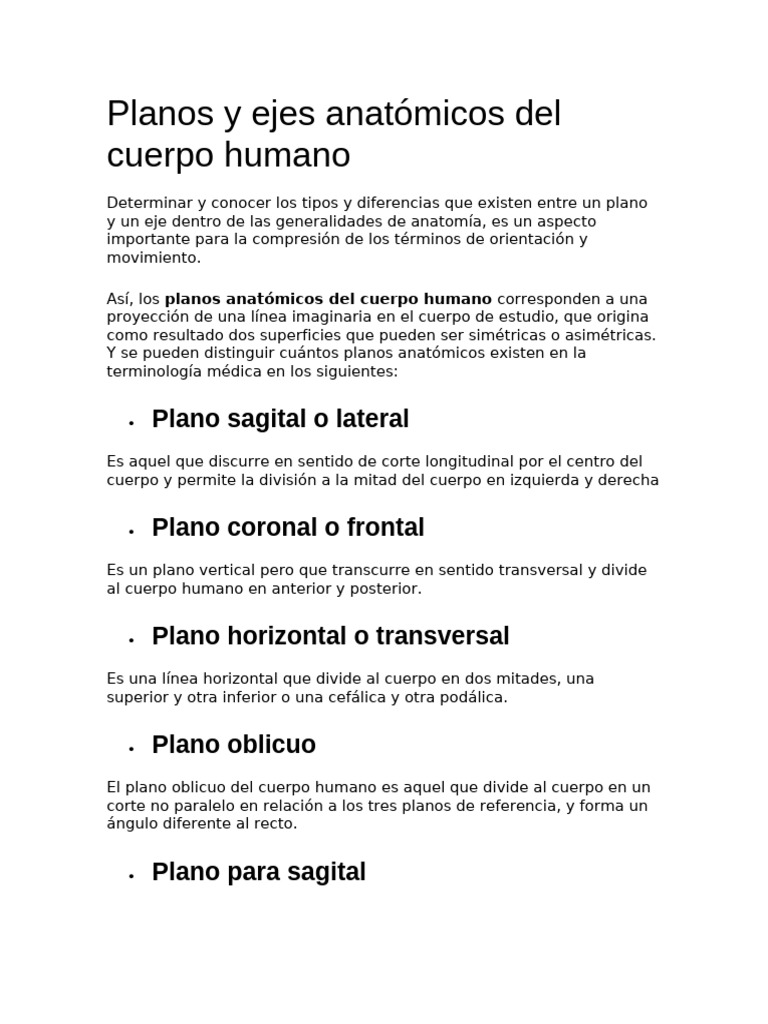 Planos y Ejes Anatómicos del Cuerpo Humano | PDF | Términos anatómicos ...