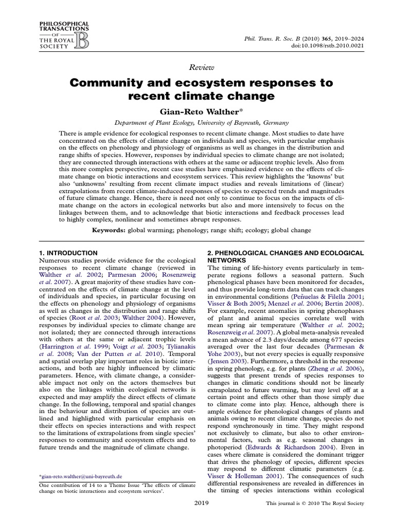 Ecological Responses to Climate Change | PDF | Ecosystem | Ecology