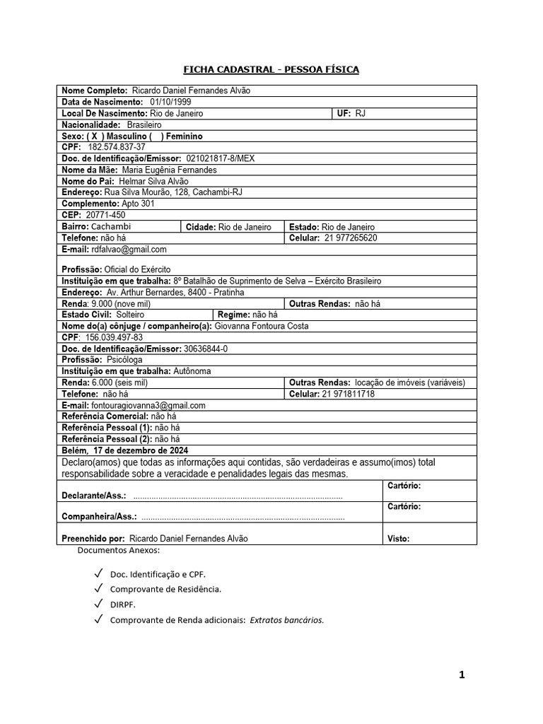 Ficha Cadastral Assinada. | PDF | Brasil