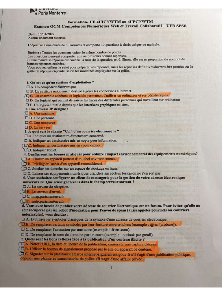 Partiel Entraînement Pix 1 | PDF