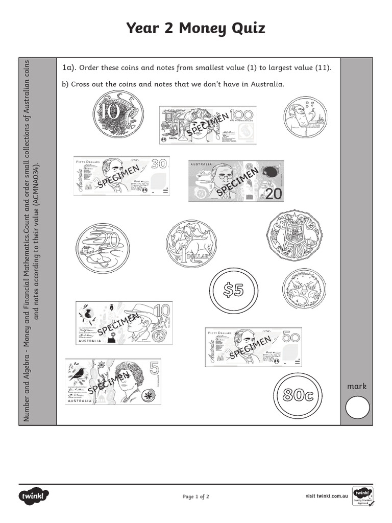 Au N 2548560 Year 2 Money Assessment Ver 4 | PDF | Money | Mathematics