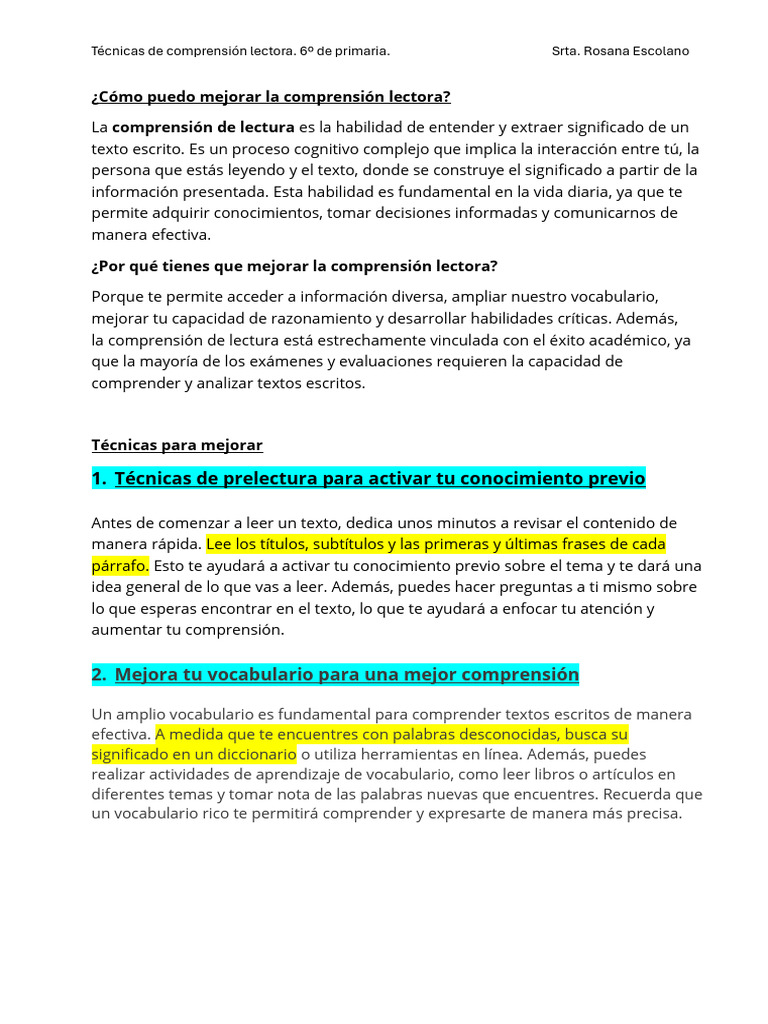 Mejora tu comprensión lectora en 6º | PDF | Comprensión lectora ...