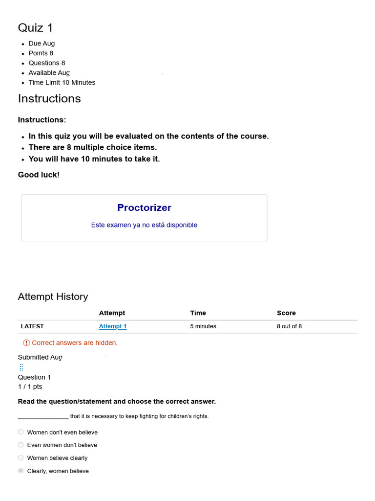 Student Quiz Instructions | PDF