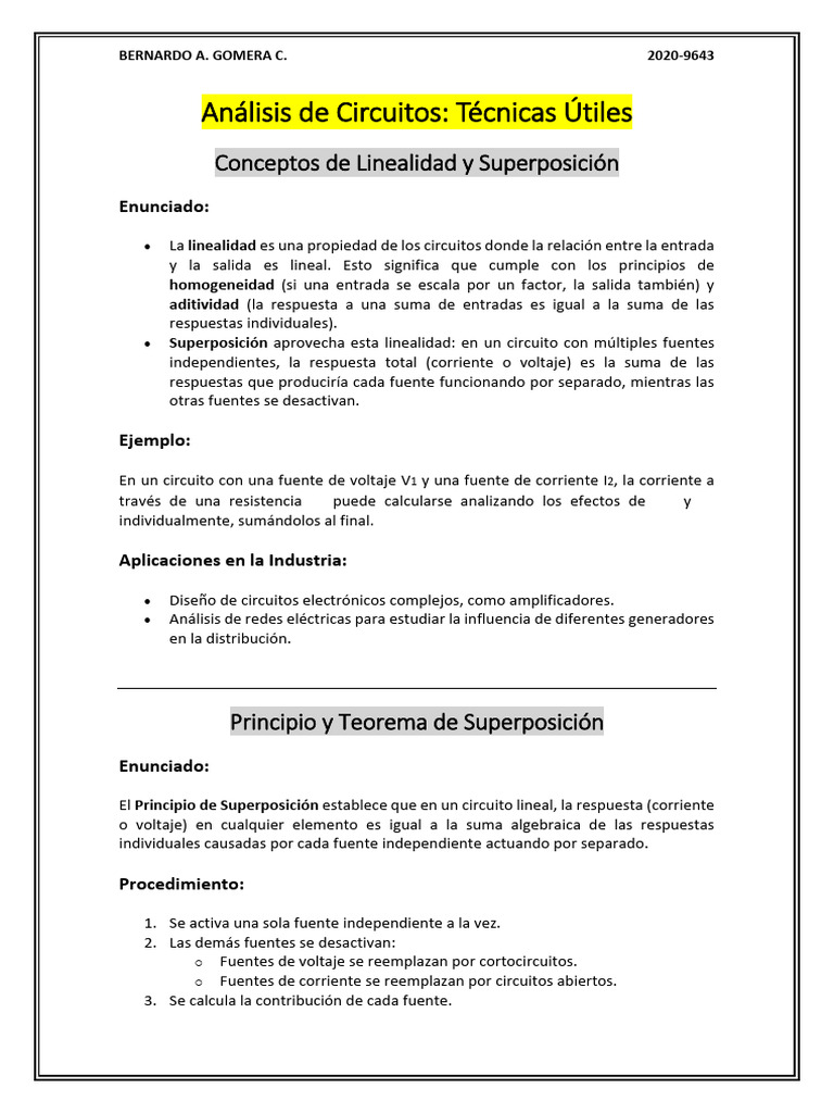 Trabajo Otras Técnicas Para El Análisis de Circuitos | PDF | Red eléctrica | Linealidad