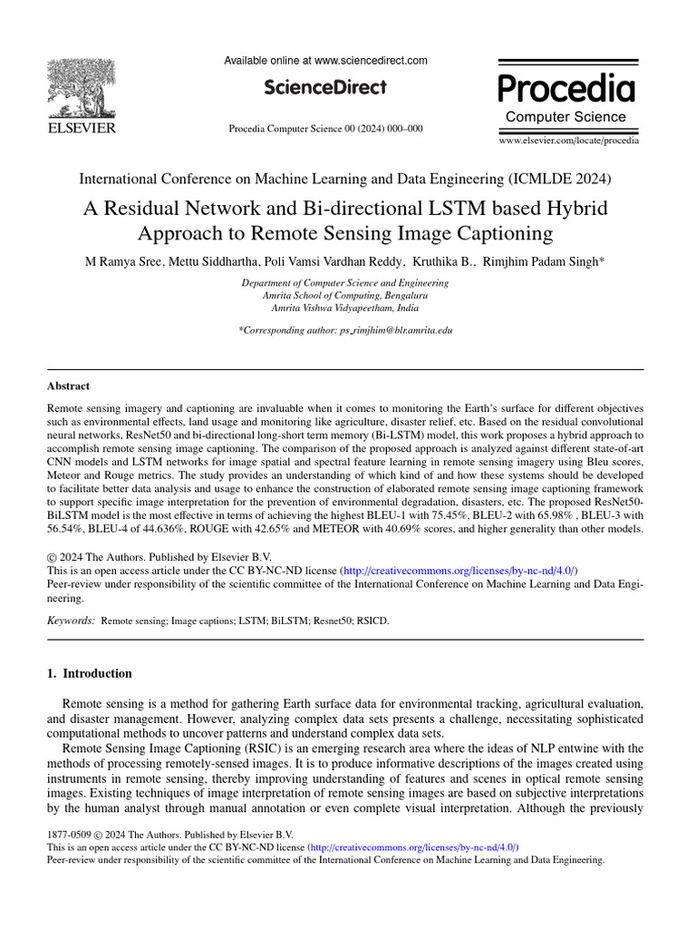 A Residual Network And Bi Directional Lstm Based Hybrid Approach To Remote Sensing Image