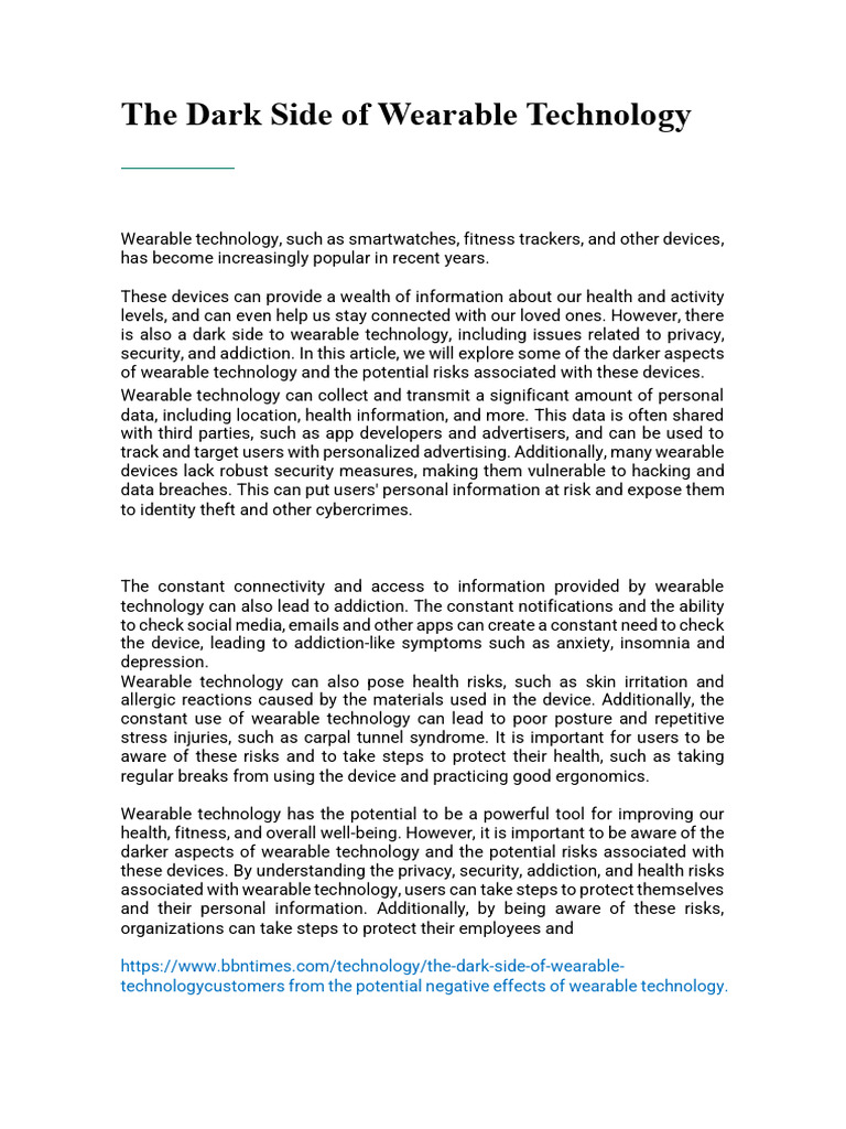 The Dark Side of Wearable Technology | PDF | Wearable Technology | Computer Security