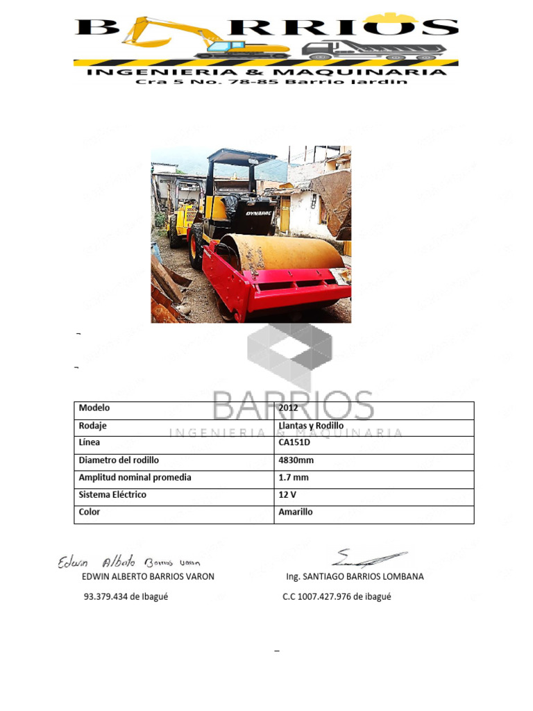 Ficha Técnica Vibrocompactador Dynapac CA151D | PDF