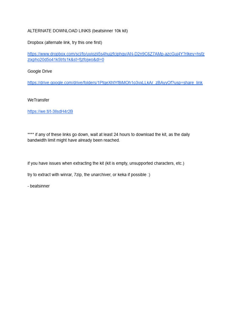 Beatsinner 10k Kit Alternate Download Links | PDF