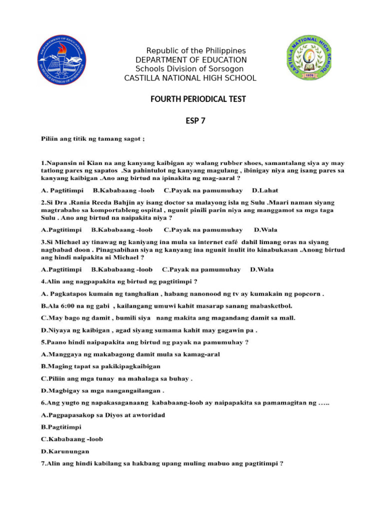 Fourth Periodical Test Sy 2023 2024 | PDF