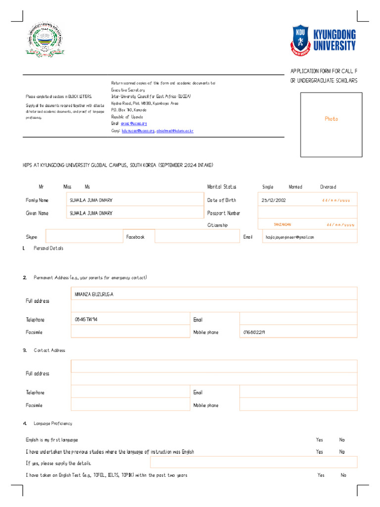 Application Form Kdu 2024suu - Phoenix | PDF