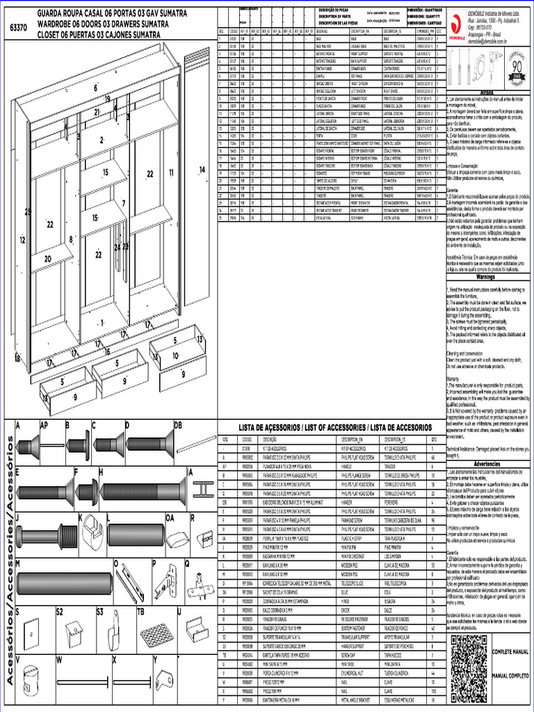Manual Guarda Roupa Casal 6 Ptas Sumatra Demobile | PDF