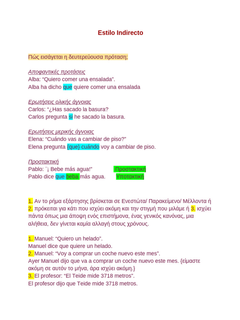Estilo Indirecto en Español: Ejemplos y Reglas | PDF