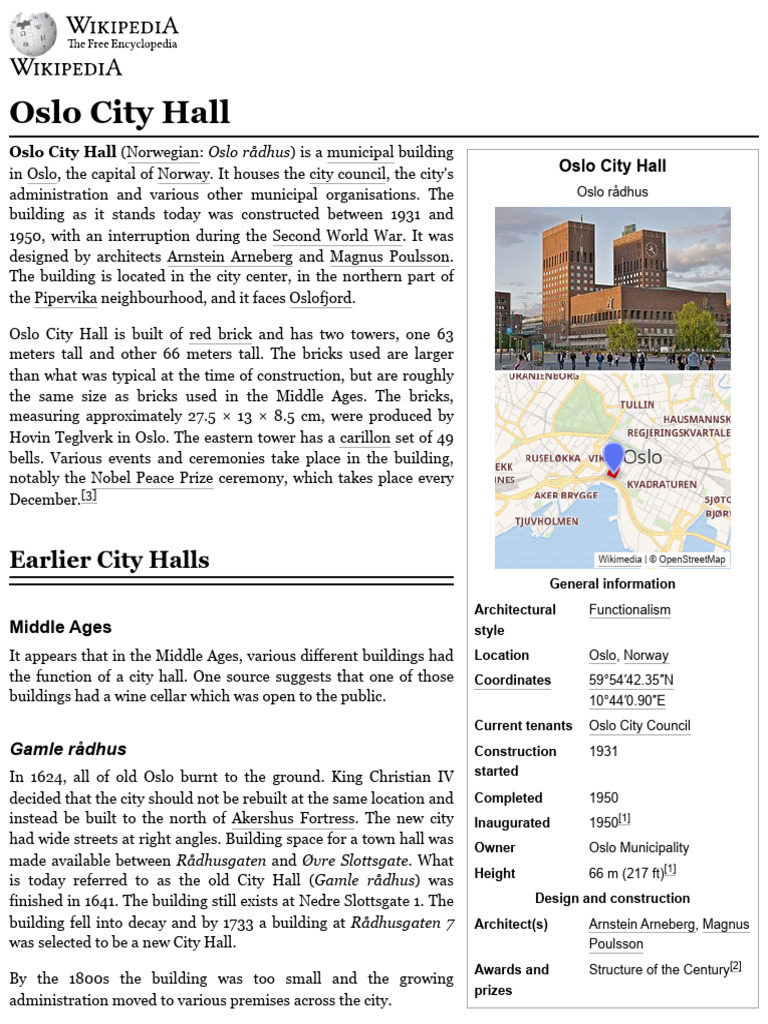 Oslo City Hall - Wikipedia | PDF