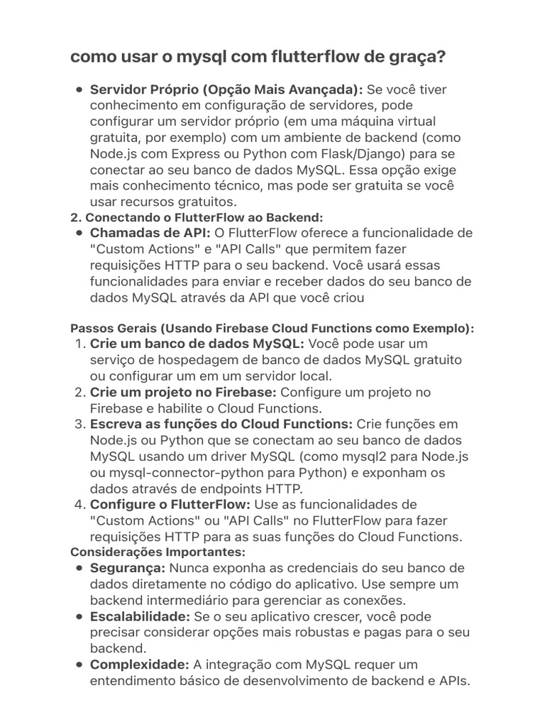 Como Usar o Mysql Com Flutterflow de Graça? | PDF