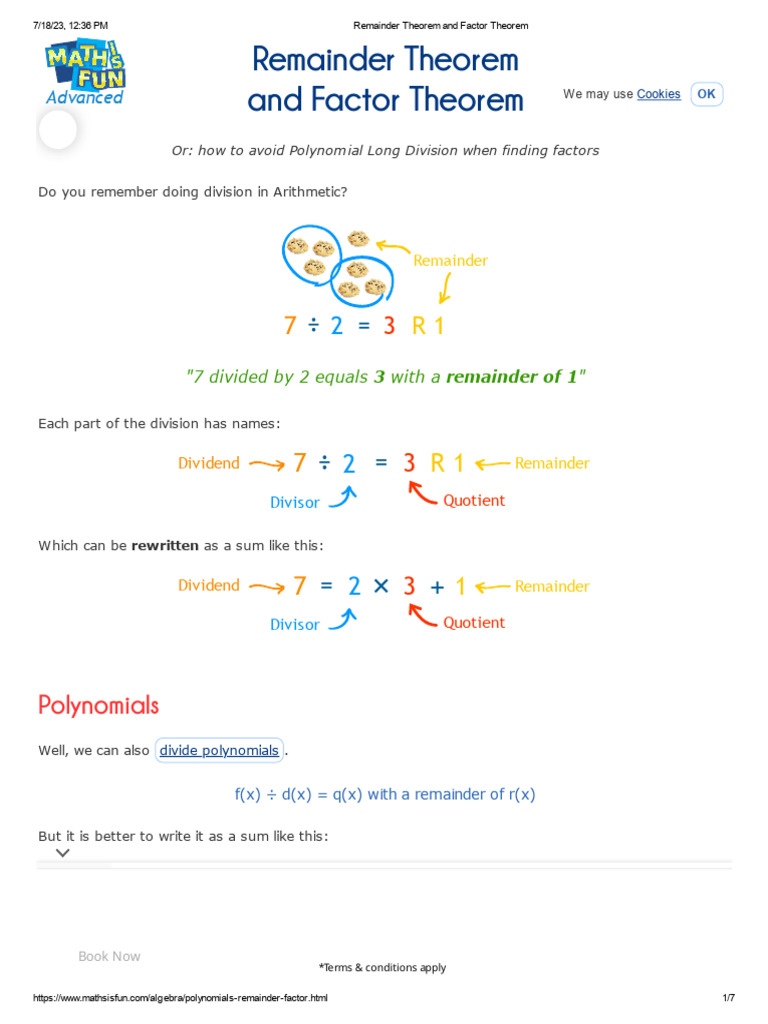 Remainder Theorem and Factor Theorem | PDF | Factorization | Division ...
