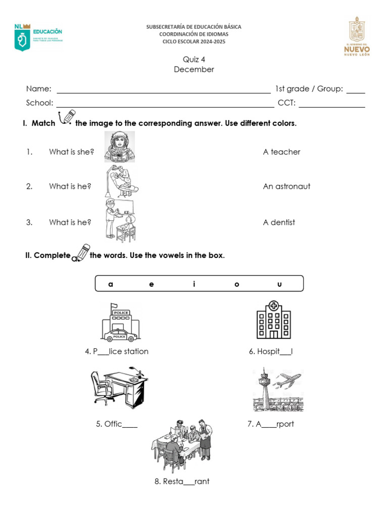 1st Grade Quiz December | PDF