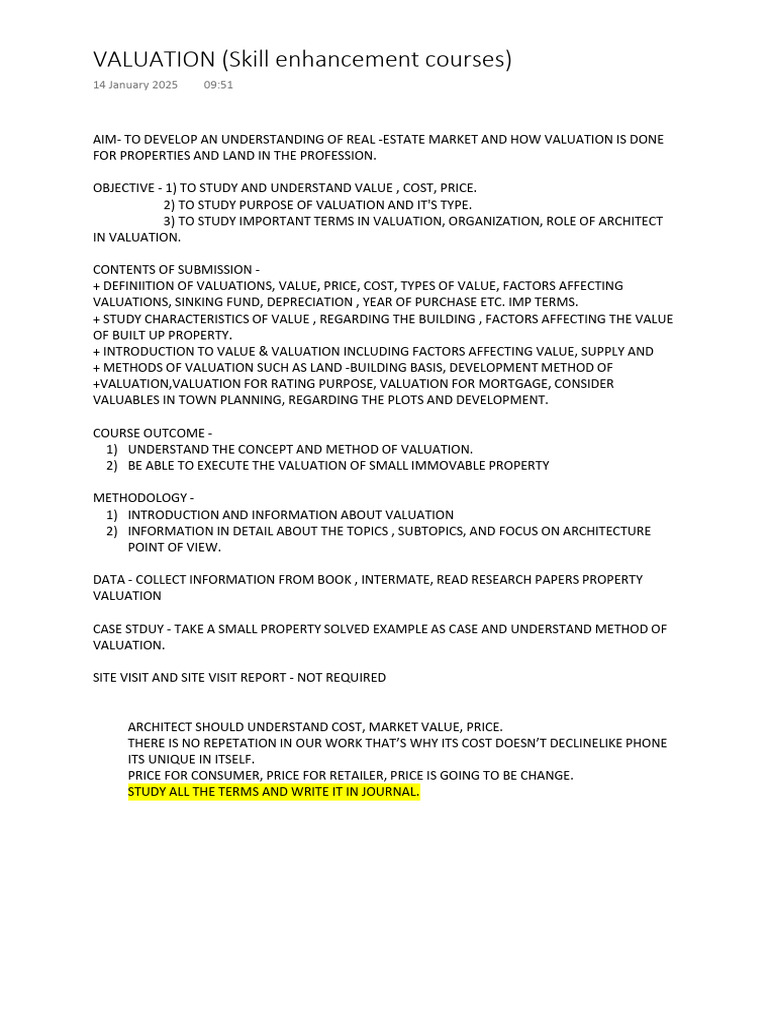 VALUATION (Skill Enhancement Courses) | PDF