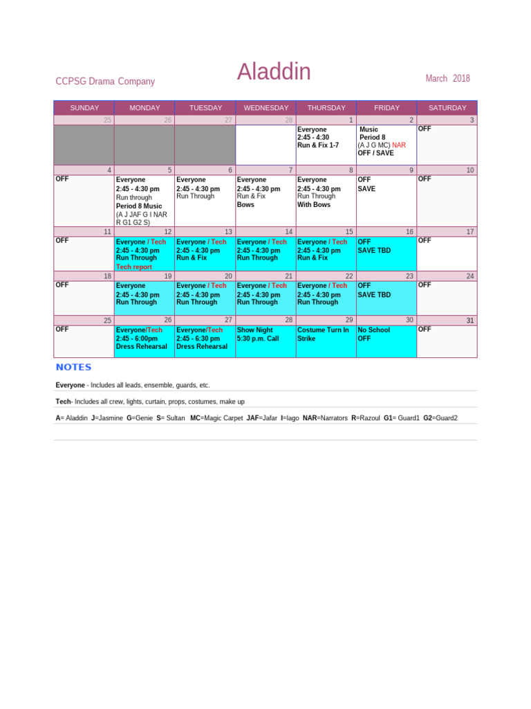 Aladdin Calendar | PDF