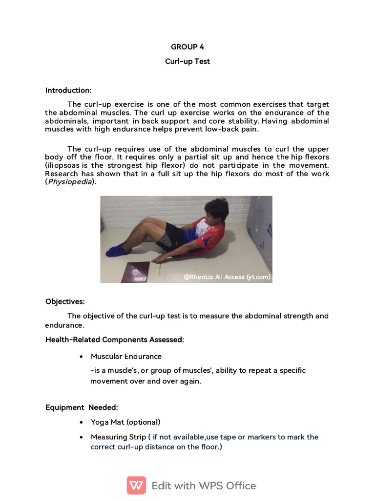 G4-Curl Up Test | PDF | Physical Fitness | Physical Therapy