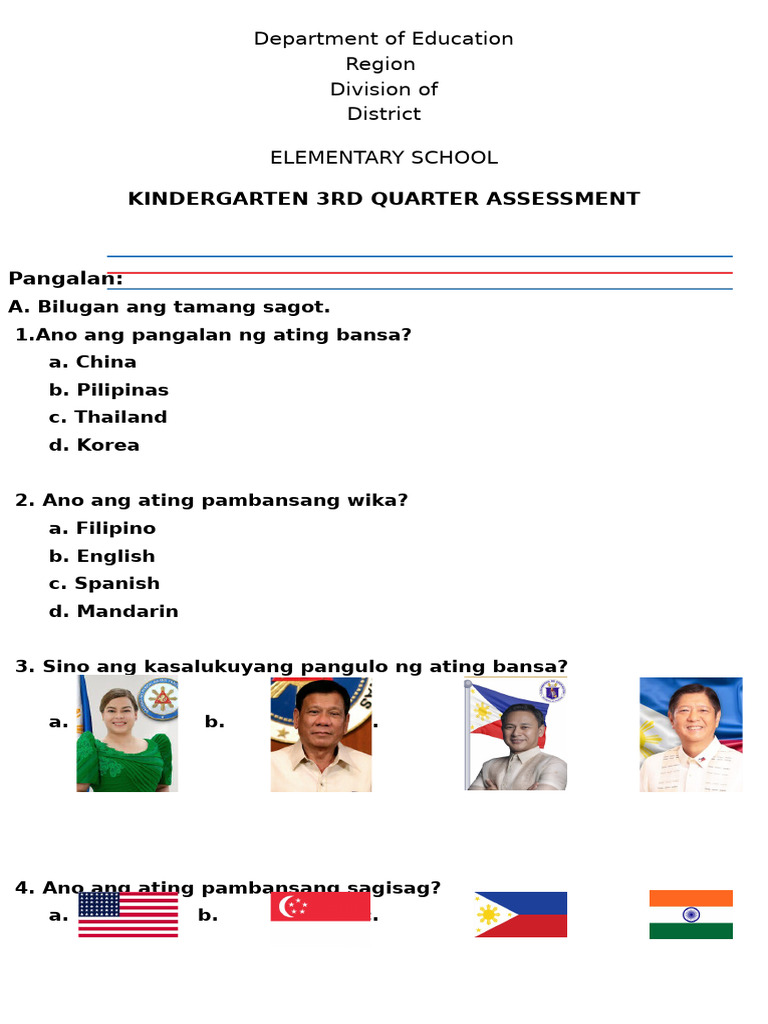 Kindergarten 3rd Quarter Assessment | PDF | Philippines