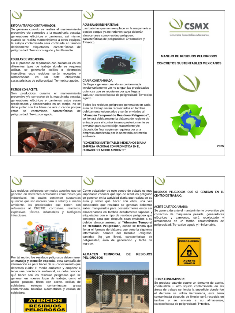 Triptico Manejo de Residuos Peligrosos | PDF | Residuos | Materiales