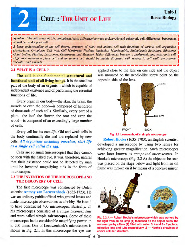 Icse Class 9 Biology Chapter 2 Cell the Unit of Life | PDF