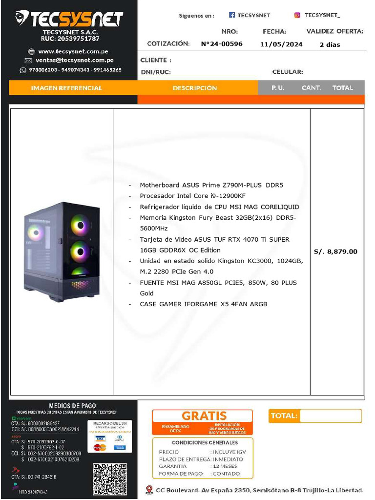 COTIZACION N°24-00596 - PC INGENIERÍA CORE I9 | PDF