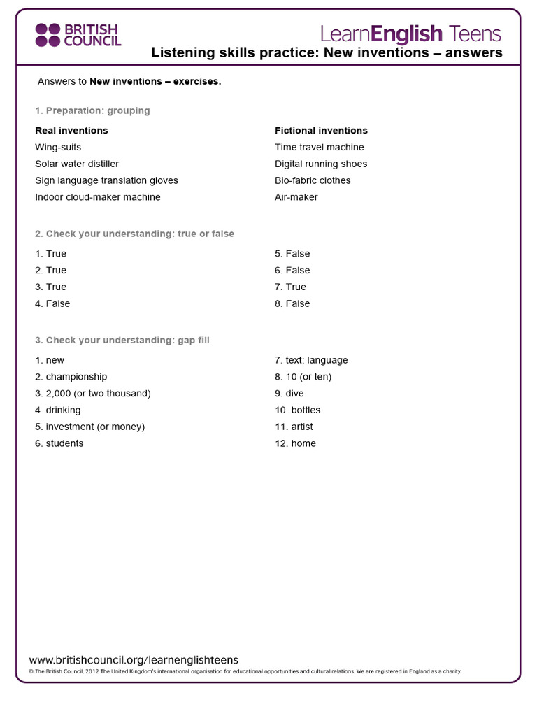 New Inventions: Exercises & Answers | PDF