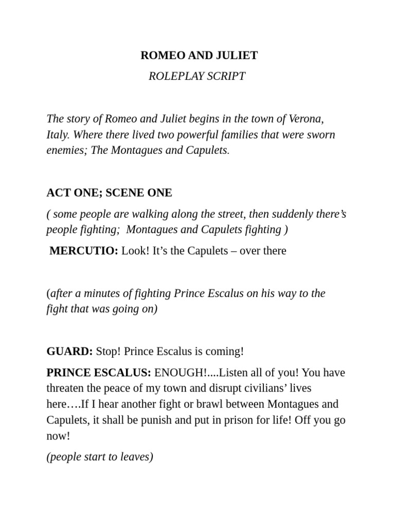 Romeo and Juliet Script Althea Group | PDF | Characters In Romeo And ...