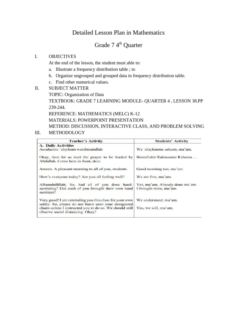 Grade 7 Math: Data Organization Lesson | PDF