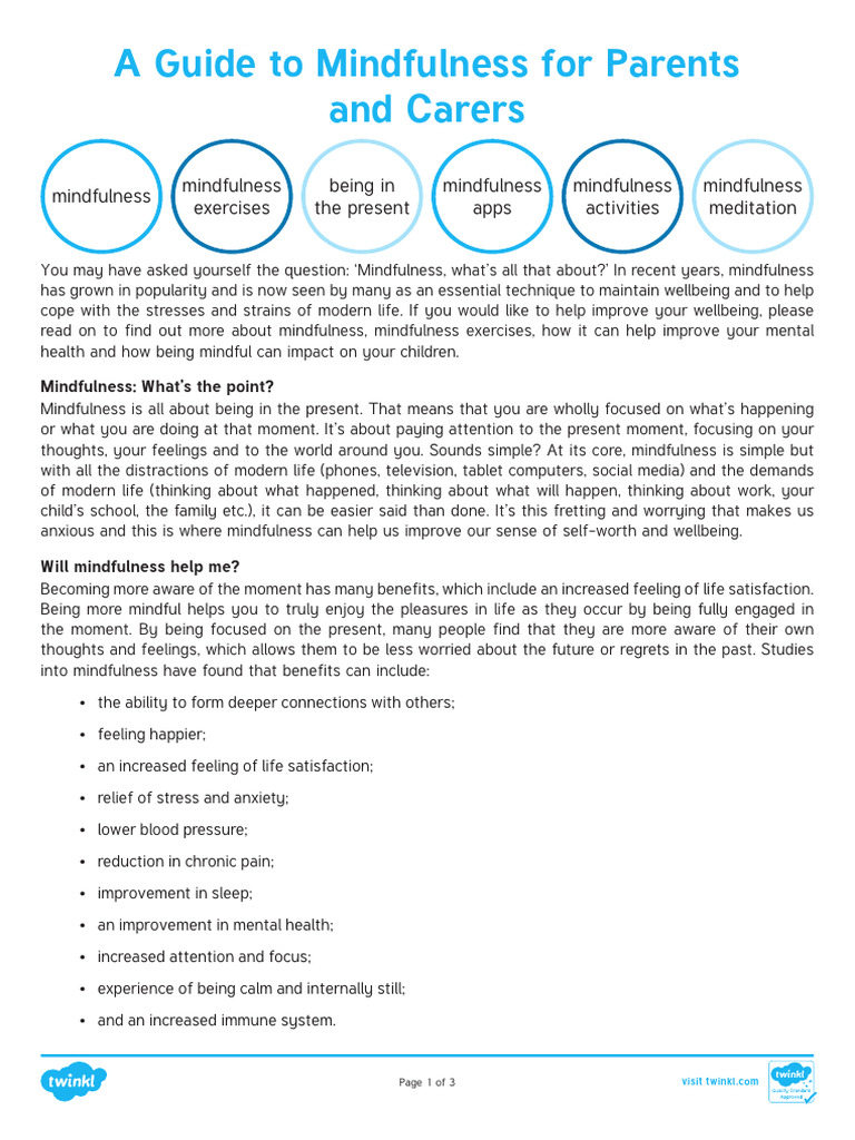 A Guide To Mindfulness For Parents and Carers | PDF | Mindfulness | Feeling