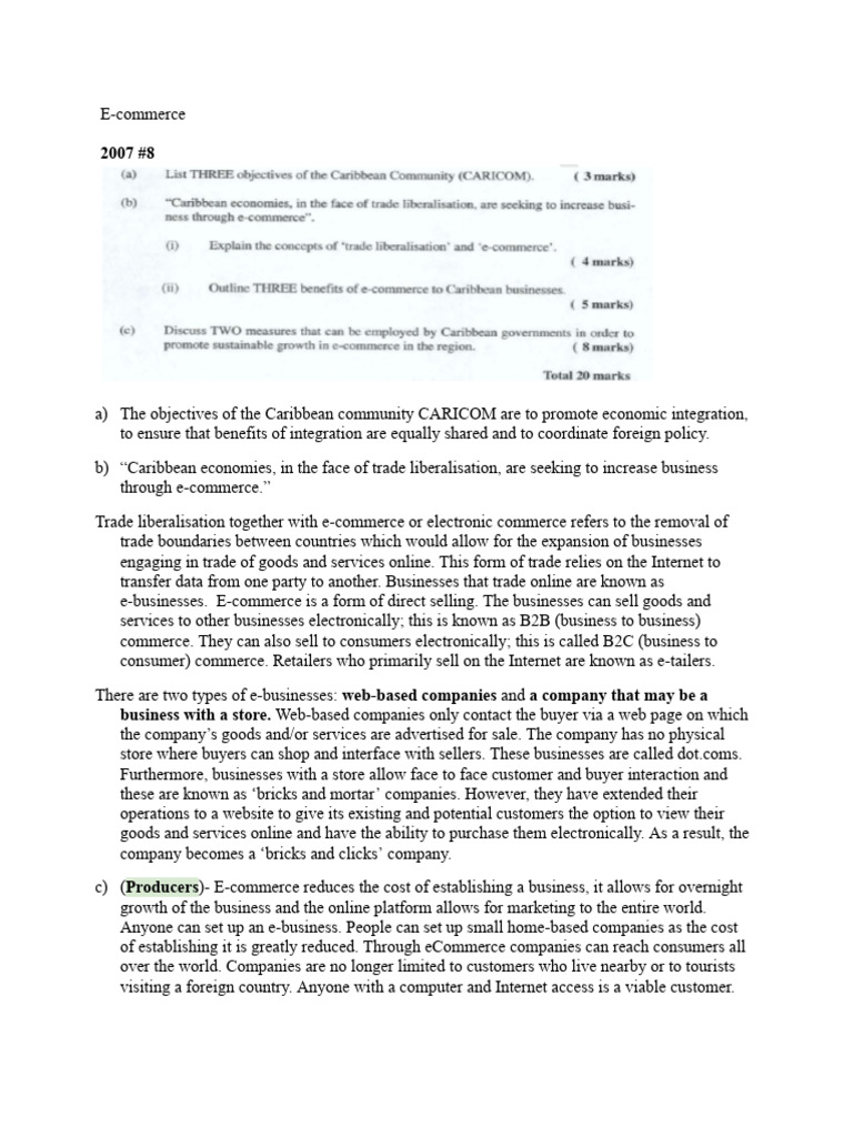 CSEC Economics: E-Commerce Revision | PDF | E Commerce | Service Industries